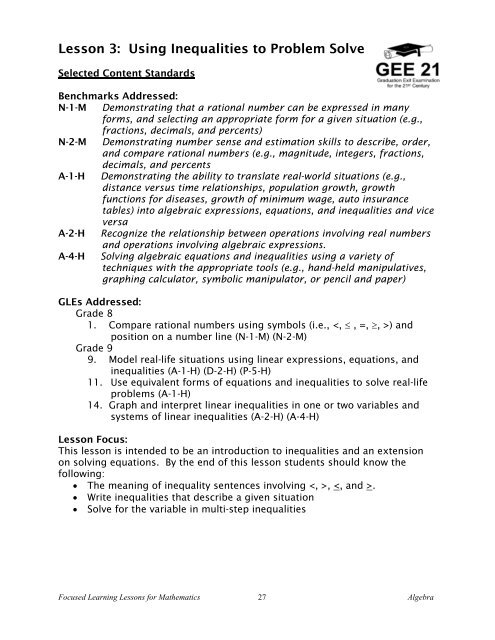 Lesson 3: Using Inequalities to Problem Solve