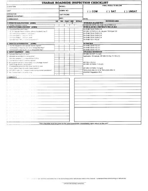 Roadside Checklist - The USARAK Home Page