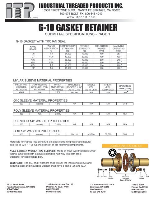 G-10 Gasket Retainer - Industrial Threaded Products, Inc.