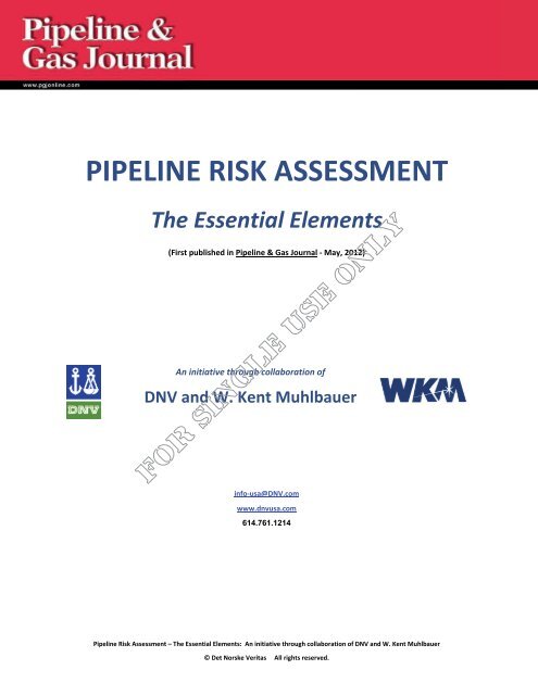 PIPELINE RISK ASSESSMENT The Essential Elements - dnV