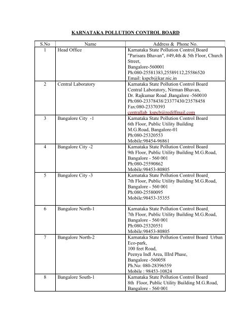 KARNATAKA POLLUTION CONTROL BOARD - Central Pollution ...