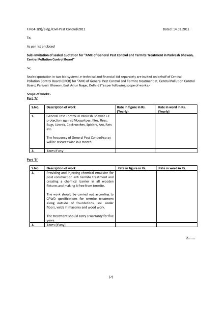 Invitation of sealed quotation for â AMC of General Pest Control and ...