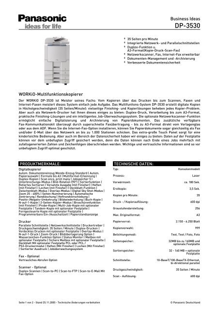 PDF-Datenblatt: Panasonic Workio DP-3530