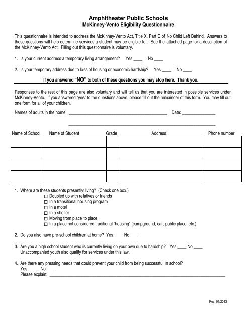 McKinney-Vento Eligibility Questionnaire - Amphitheater Public ...
