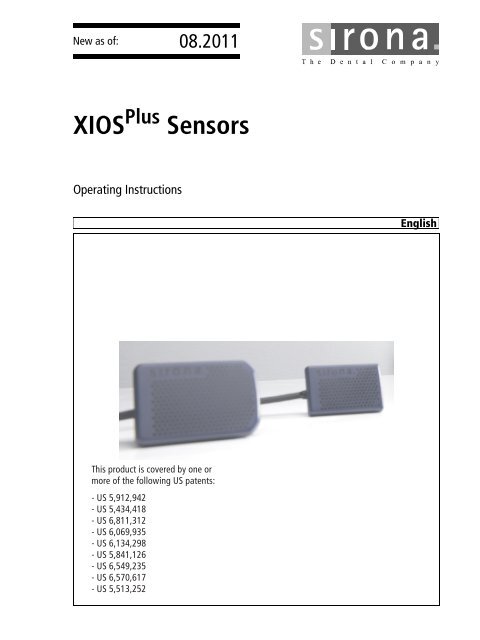 XIOS Plus Sensors - Sirona - Technical Documentation
