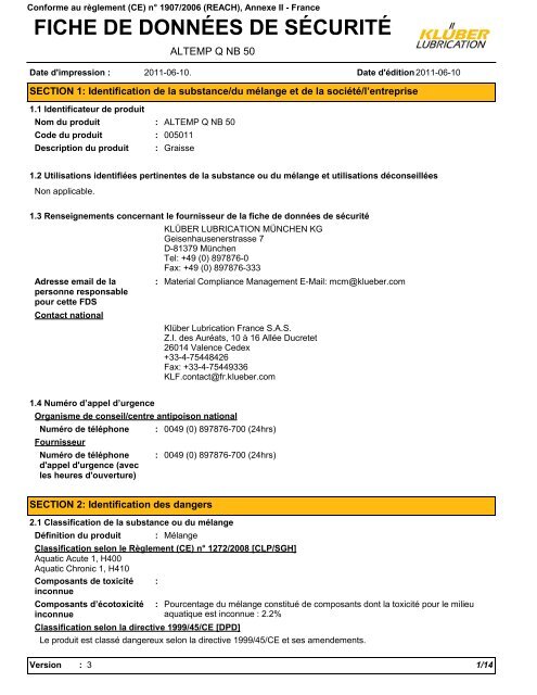 FICHE DE DONNÉES DE SÉCURITÉ - Flygt