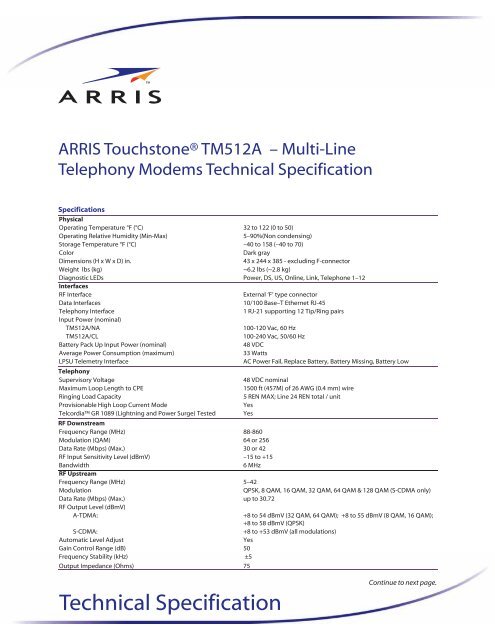 ARRIS TouchstoneÂ® TM512A
