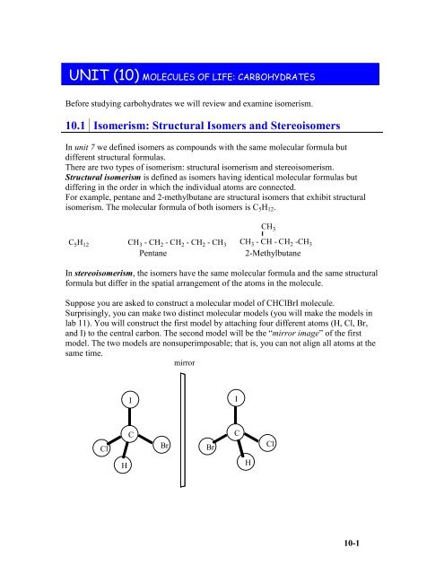 10.1 Isomerism: Structural Isomers and Stereoisomers