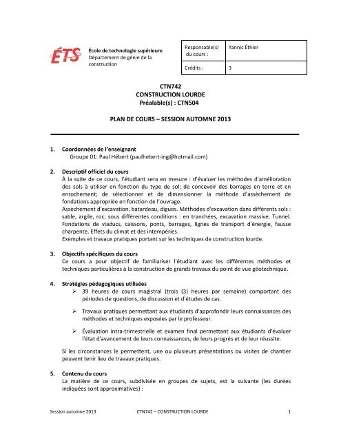 Plan de cours - ÉTS