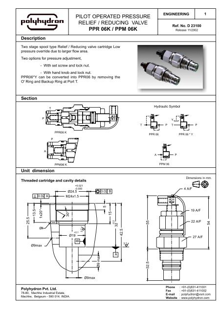 pilot operated pressure relief / reducing valve ppr 06k / ppm 06k