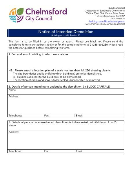 Intended demolition form - Chelmsford Borough Council