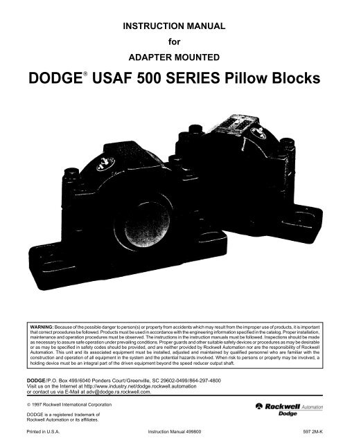DODGE USAF 500 SERIES Pillow Blocks - PTplace.com