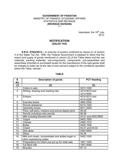 SRO 670(I)/2013 - Federal Board of Revenue (FBR) - Inland Revenue