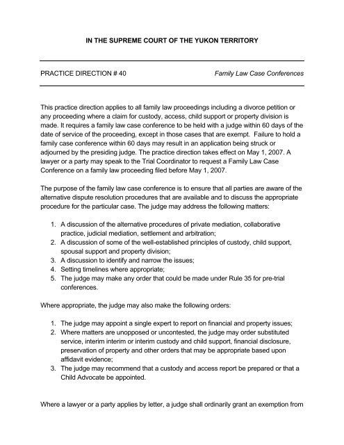 Family Law Case Conferences - Yukon Courts