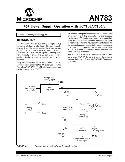+5V Power Supply Operation with TC7106A/7107A - Microchip