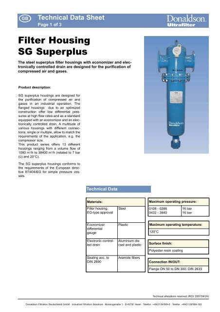 SG Superplus Filter Housing