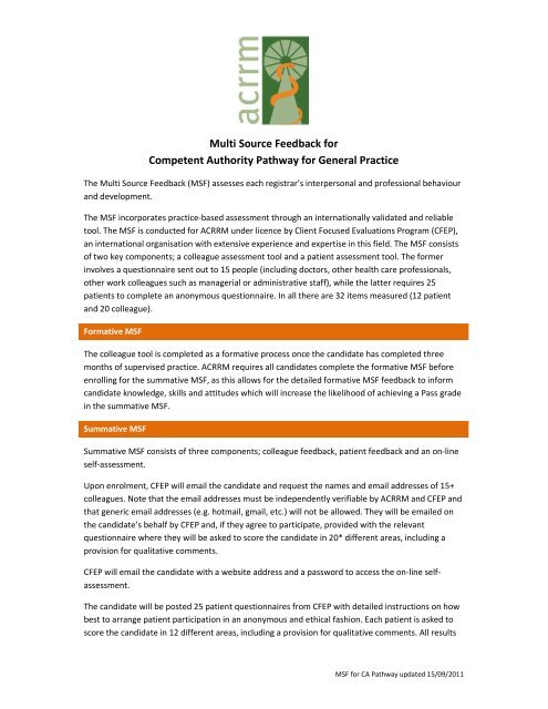 Multi Source Feedback - Australian College of Rural and Remote ...