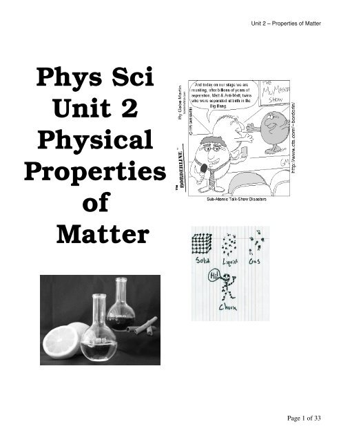 Phys Sci Unit 2 Physical Properties of Matter