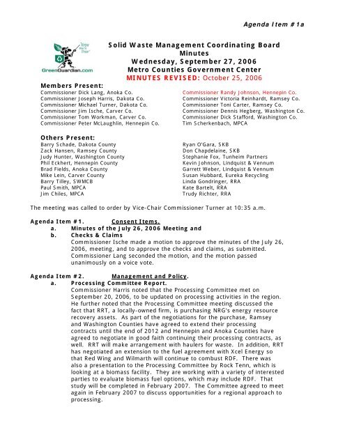 Minutes - Solid Waste Management Coordinating Board - SWMCB
