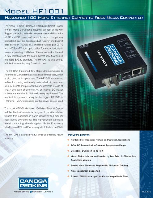 Canoga Perkins HF1001 Data Sheet with Specifications