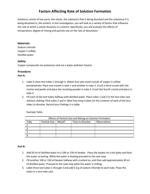 Factors Affecting Rate of Solution Formation