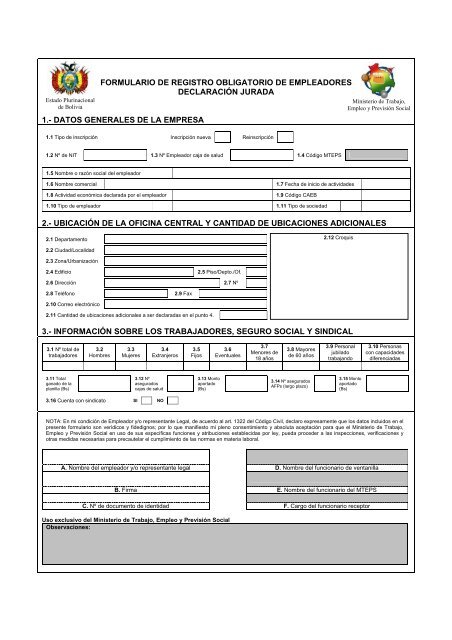 Form. de - Ministerio de Trabajo, Empleo y PrevisiÃ³n Social