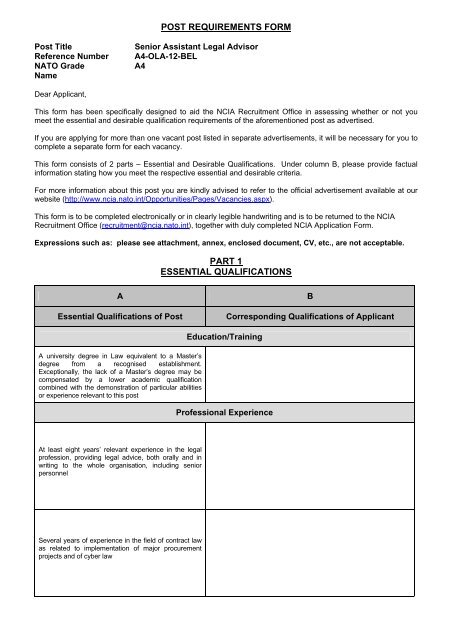 A4-la-12-bel post requirements form - Nato