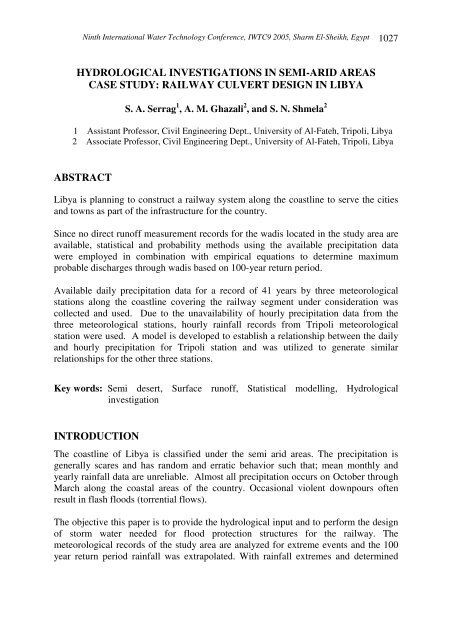 hydrological investigations in semi-arid areas case study ... - IWTC