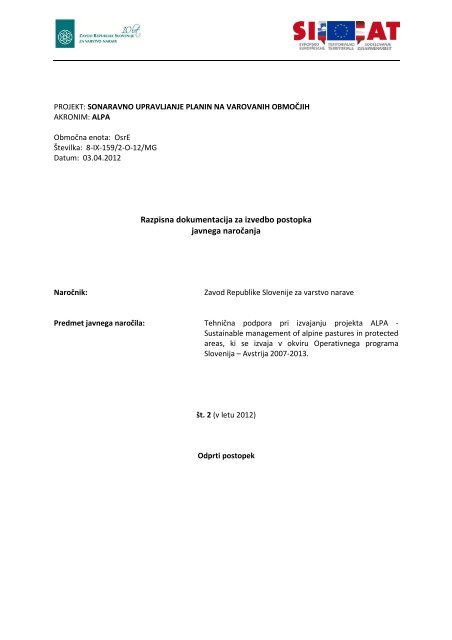 Razpisna dokumentacija - Zavod RS za varstvo narave