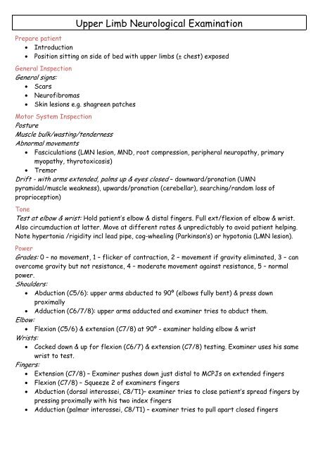 Upper Limb Neurological Examination