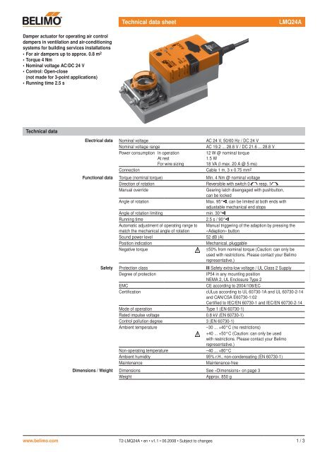 Technical Data Sheet Damper Actuator NM24A-TP Belimo, 52% OFF