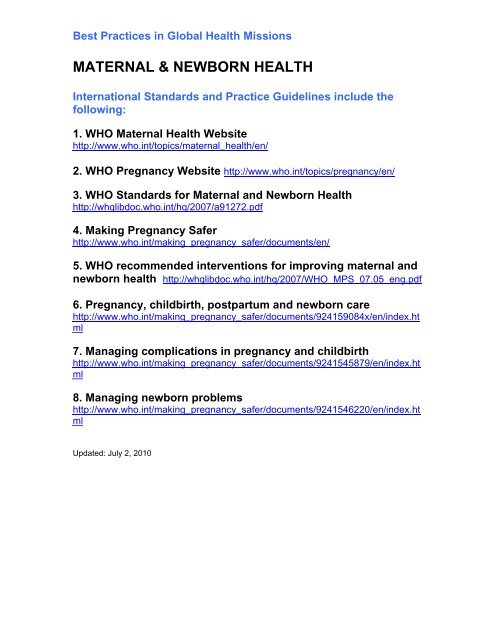 MATERNAL & NEWBORN HEALTH - Best Practices in Global ...
