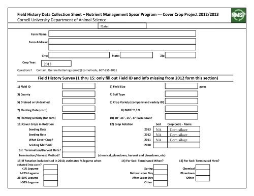 Field History Data Collection Sheet - Cornell University Nutrient ...