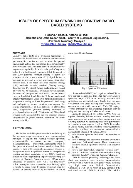 issues of spectrum sensing in cognitive radio based systems - UTM