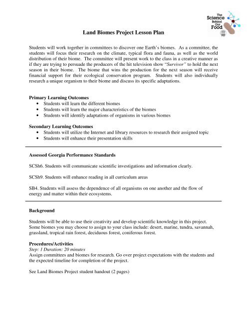 Land Biomes Project Lesson Plan