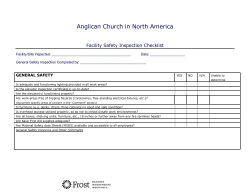 A safety check list - Anglican Church in North America