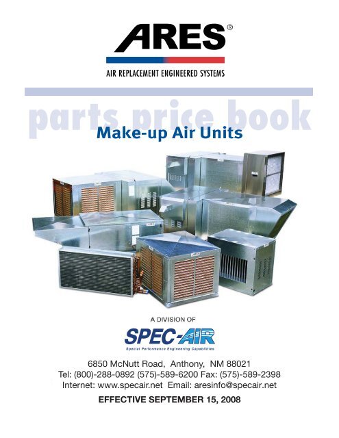 Parts price Book - Ares Make-up Air
