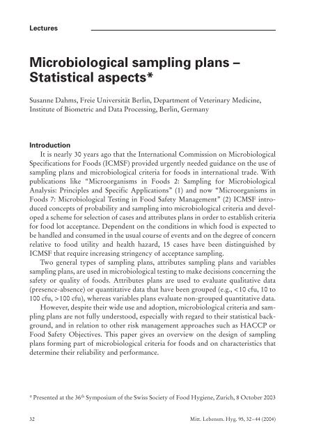 Microbiological sampling plans – Statistical aspects*