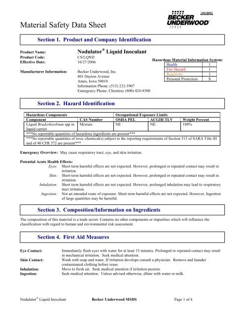 Material Safety Data Sheet - Becker Underwood