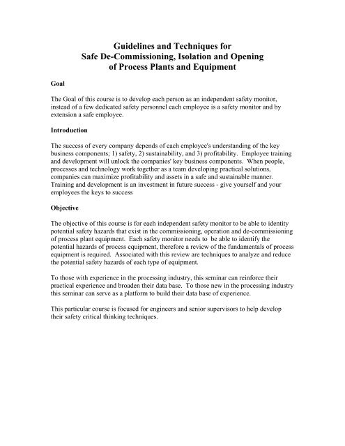 Safe Isolation of Plants and Equipment - KLM Technology Group