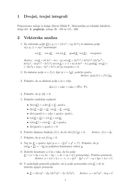 1 Dvojni, trojni integrali 2 Vektorska analiza