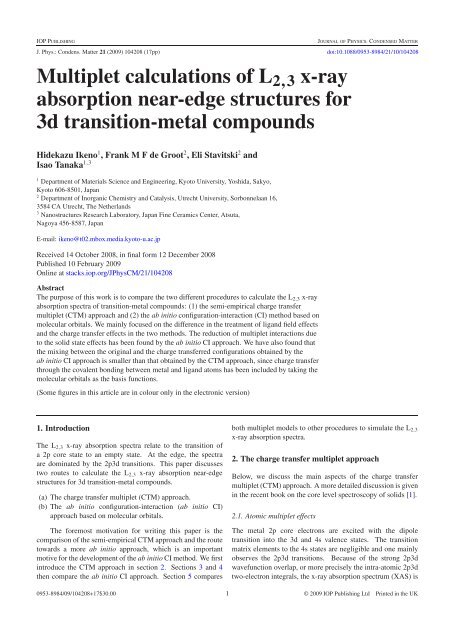 Multiplet calculations of L2,3 x-ray absorption near-edge structures ...