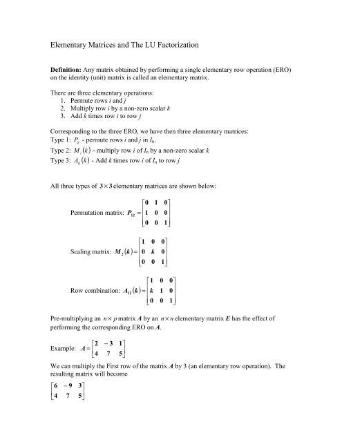 Elementary Matrices And The Lu Factorization