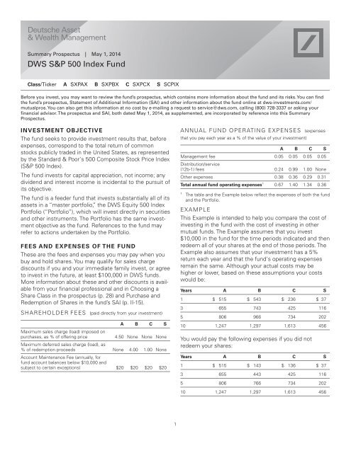 Summary Prospectus - DWS S&P 500 Index ... - DWS Investments