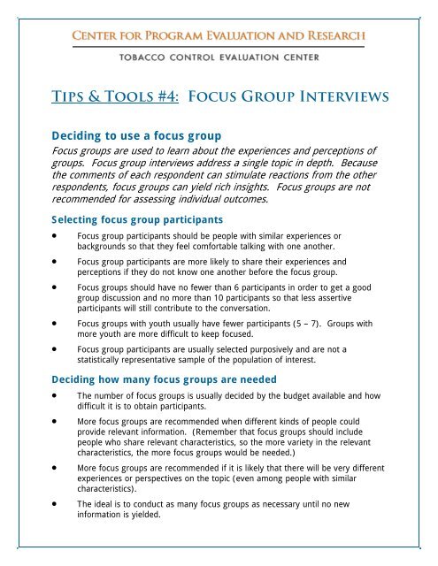 Guidelines for Focus Group Interviews