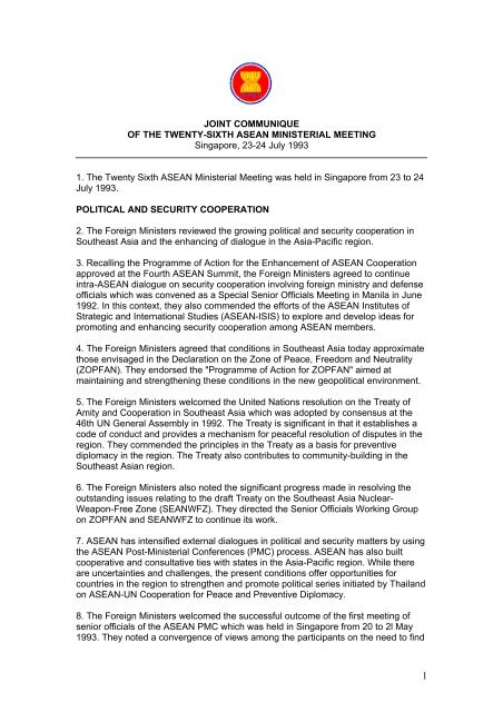 Joint Communique of the 26th ASEAN Ministerial Meeting