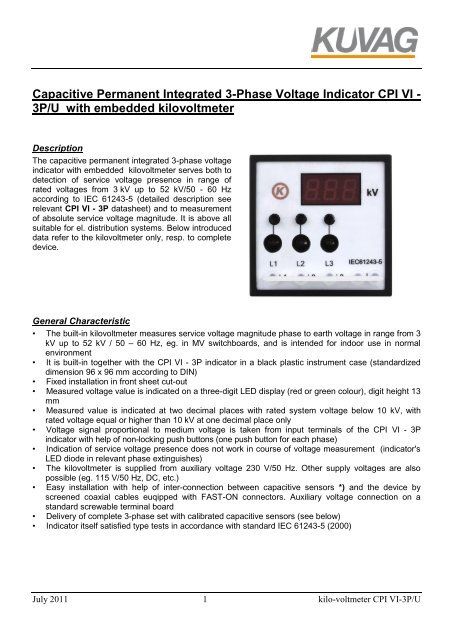 Capacitive Permanent Integrated 3-Phase Voltage Indicator ... - kuvag