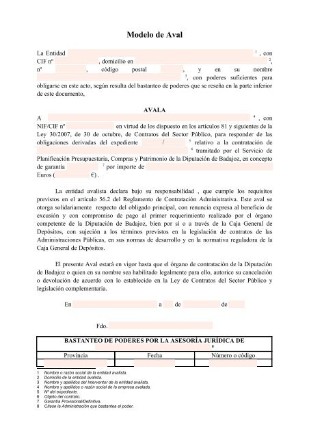 Modelo de Aval - DiputaciÃ³n de Badajoz