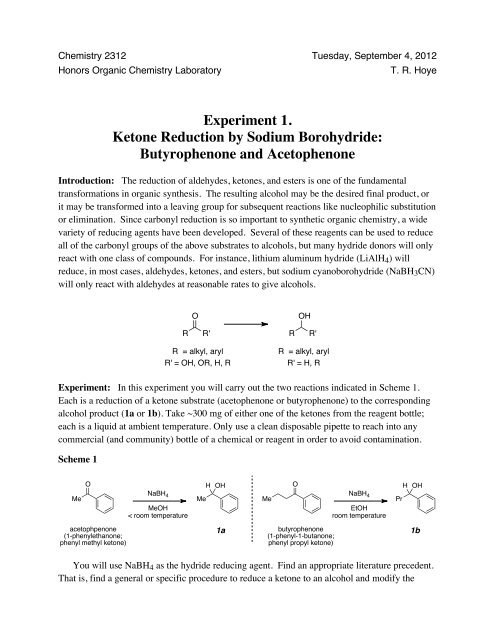 Experiment 1. Ketone Reduction by Sodium Borohydride ...