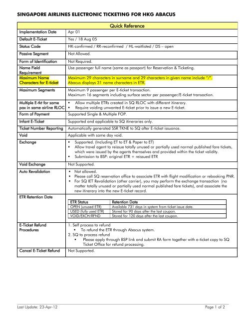 singapore airlines electronic ticketing for hkg abacus